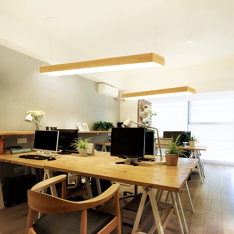 Wooden Nordic Minimalist Chandelier Hanging Long LED Downlight Ceiling ...