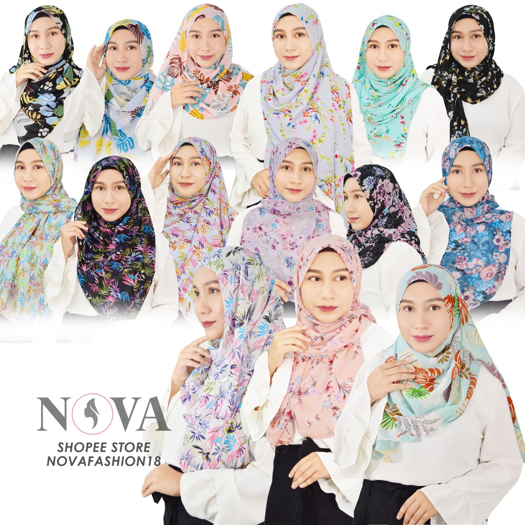 Shawl Chiffon Floral Printed / Selendang Chiffon Corak Bunga - Ironless ...