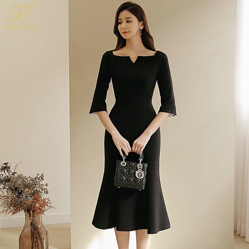 H Han Queen Spring Summer Dress Elegant V-Neck Sexy Mermaid Dresses ...