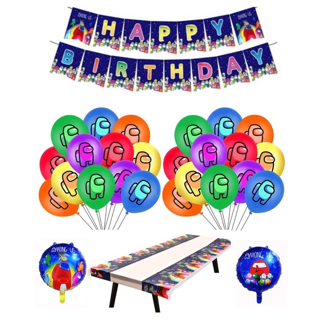 Among Us AmongUs Game Party Set Pennant Banner Balloons Table Cover ...