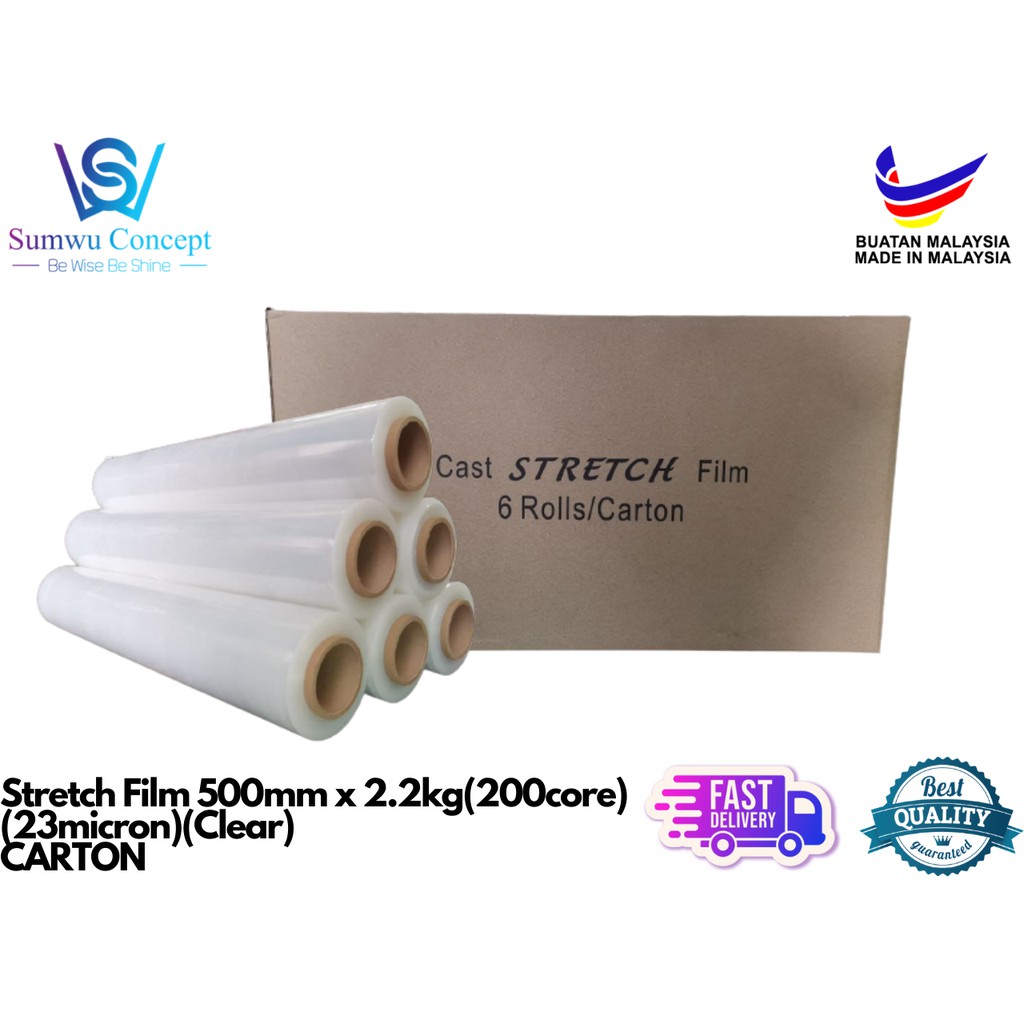 [CARTON]Stretch Film 500mm x 2.2kg (Clear) (23micron) Wrapping Film ...