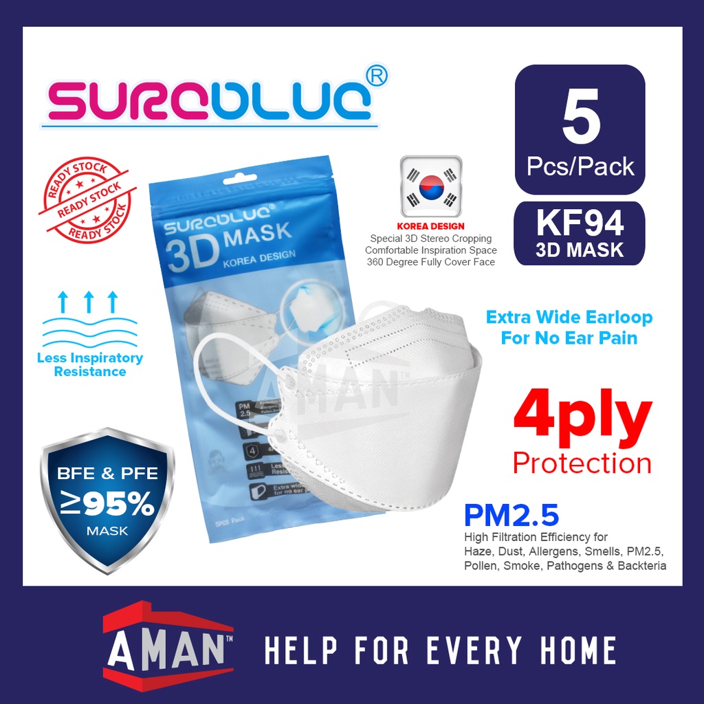 SureBlue KF94 3D Fish Mouth Face Mask Disposable Earloop 4ply Korea ...