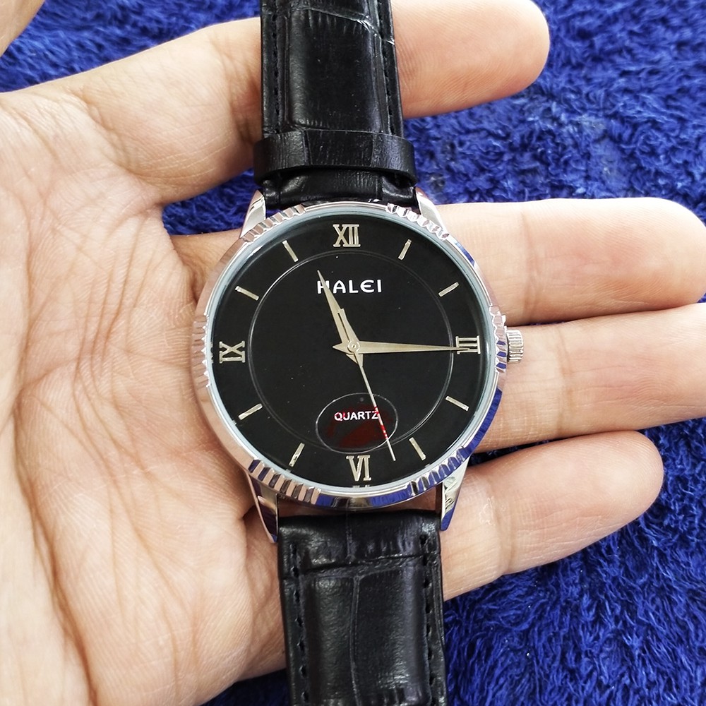 Fashion Silver Analog Leather Halei Man Lady Watch Model 571 Jam Tangan ...