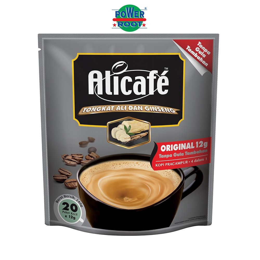 Alicafe Tongkat Ali dan Ginseng Original 12g No Sugar 4 in 1 (20 x 12g ...