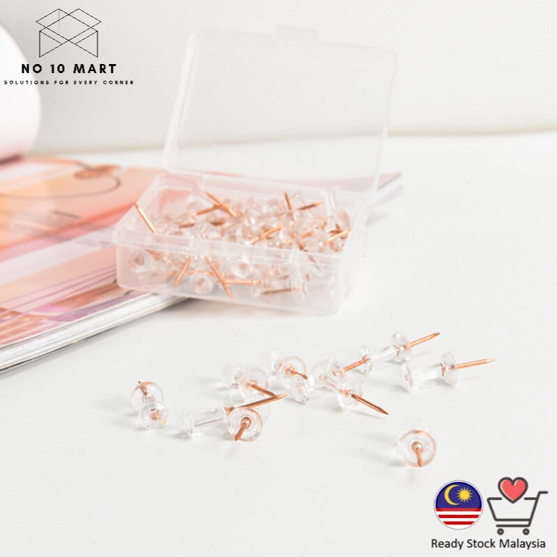 [Ready Stock] 100 Pcs Rose Gold / Gold Push Pins Thumbtacks Transparent ...