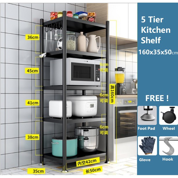 【Ready Stock】5 Tier Stainless Steel Storage Rack Kitchen Shelf Rak ...