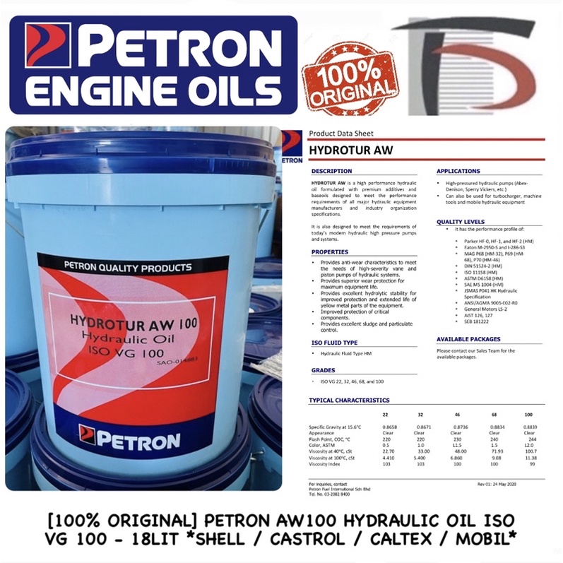 [100% ORIGINAL] PETRON AW100 HYDRAULIC OIL ISO VG 100 - 18LIT *SHELL ...