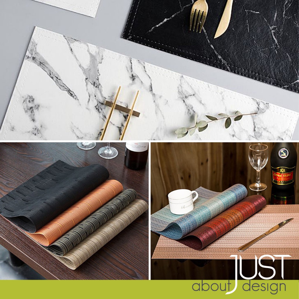 dining alas meja Luxury Marble Leather Placemat Anti-Slip Heat ...