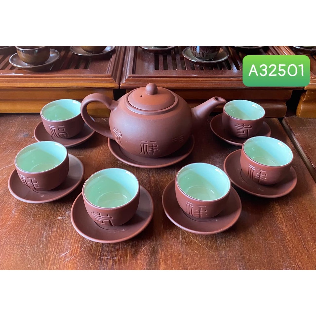 SA High quality Bat Trang terracotta tea set engraved with the word ...