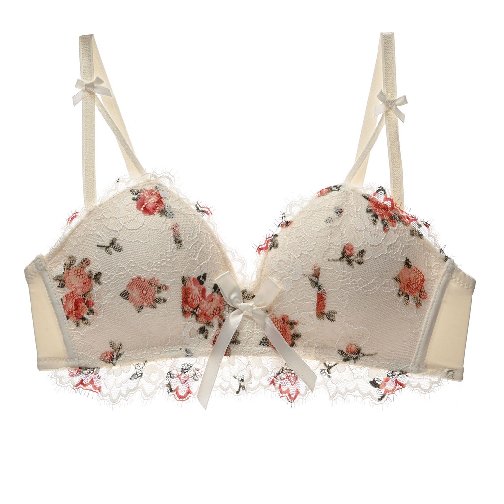 Push up bra wireless seamless flower latex women's small chest pleated ...