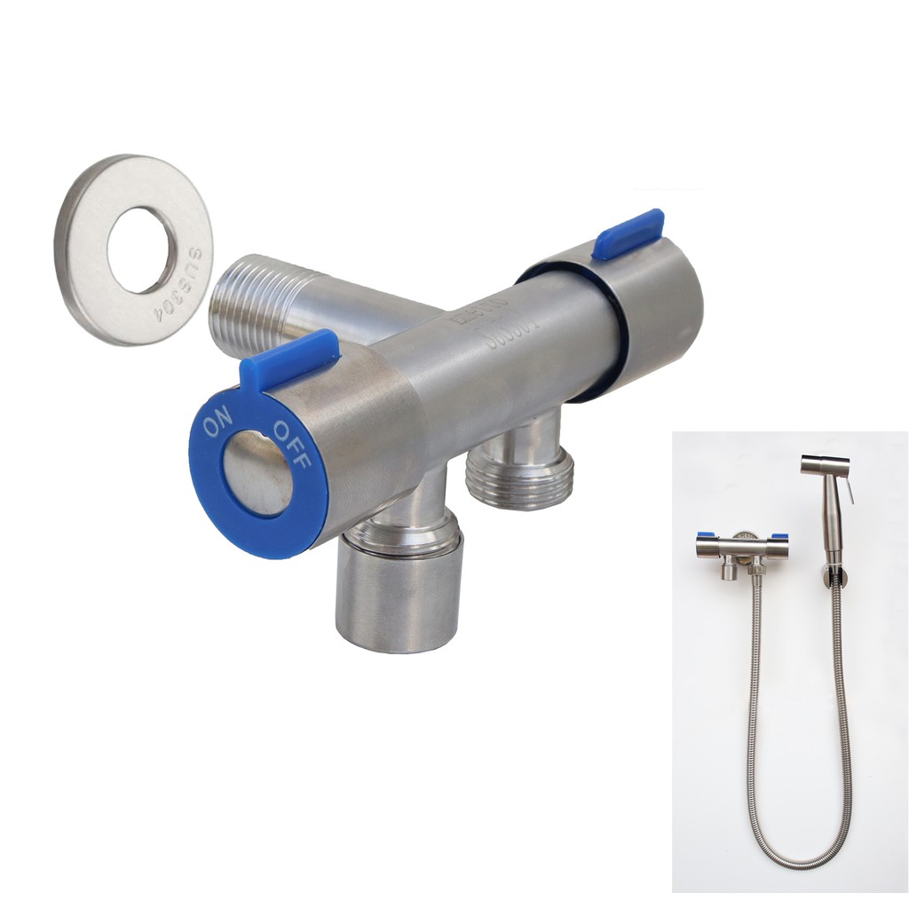 Emetto Stainless Steel Double Angle Valve Two Ways Bathroom Water ...