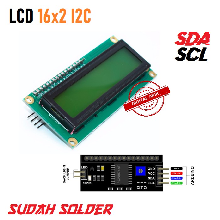 HIJAU Lcd 16x2 Green I2C Backpack Arduino Character IIC Green 1602 ...