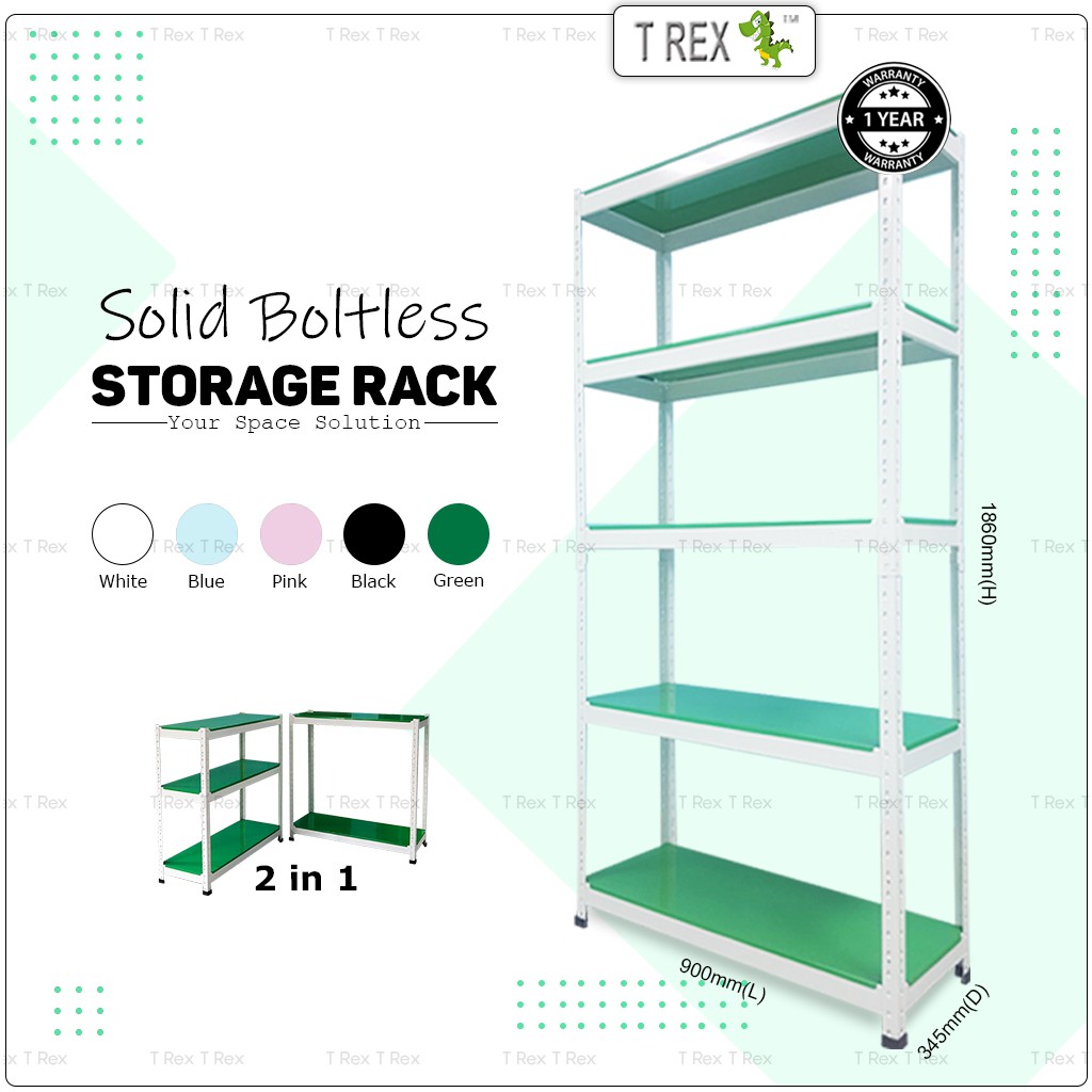 T Rex Solid 5 Tier Steel Boltless Storage Rack / Full Metal Rack / Rak ...