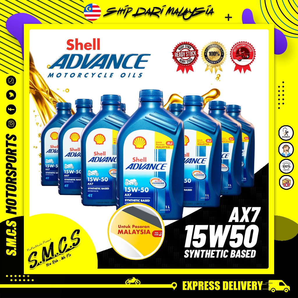 Shell AX7 15W50 4T 1L | 100% ORI | Minyak Hitam Motosikal | Pasaran Malaysia | Advance Synthetic ...