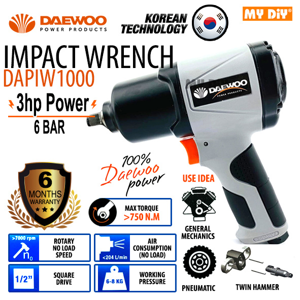 MYDIYSDNBHD - Daewoo Air Impact Wrench 1/2" Twin Hammer 750Nm Heavy Duty pneumatic air impact ...