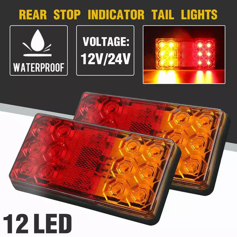 2pcs 12V 24V 12 LED Car Truck Tail Light Taillight Rear Stop Brake ...