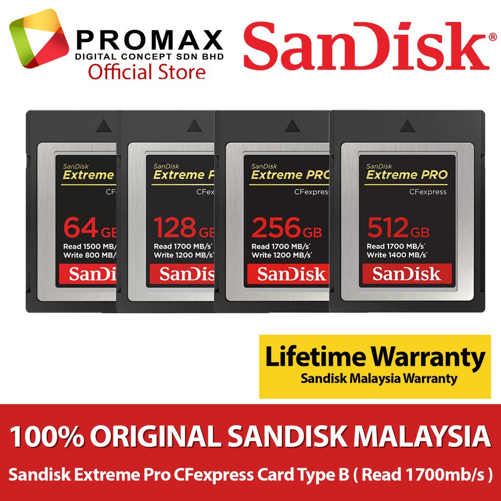 Sandisk Extreme Pro CF EXPRESS 64GB / 128GB / 256GB / 512GB CFexpress ...