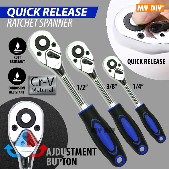 MYDIYHOMEDEPOT - Quick Release Ratchet Spanner Handle Available 1/4" 3/ ...