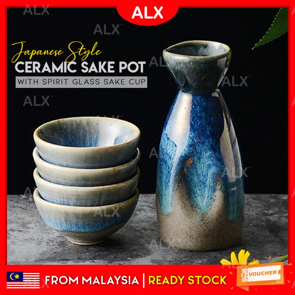 ALX Japanese Style Retro Ceramic Sake Pot Sake Cup Soju Wine Glass Cup ...