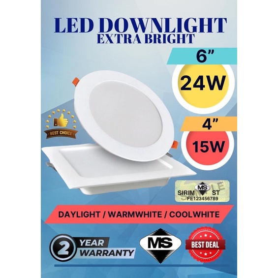 Extra bright LED downlight sirim 4” 15w / 6” 24w recessed lampu led ...