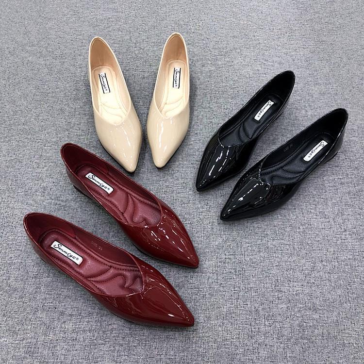 Pointed toe Flat shoes Women's single Shoes Spring and Autumn New Black ...
