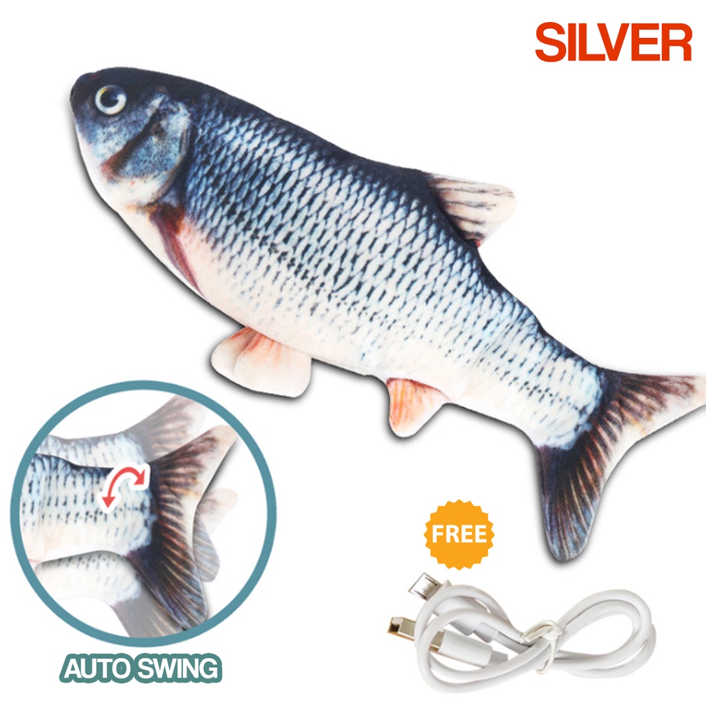 DOMI Electric Fish Plush Toys 3 Mode Touch Sensor Cat Kicker USB ...