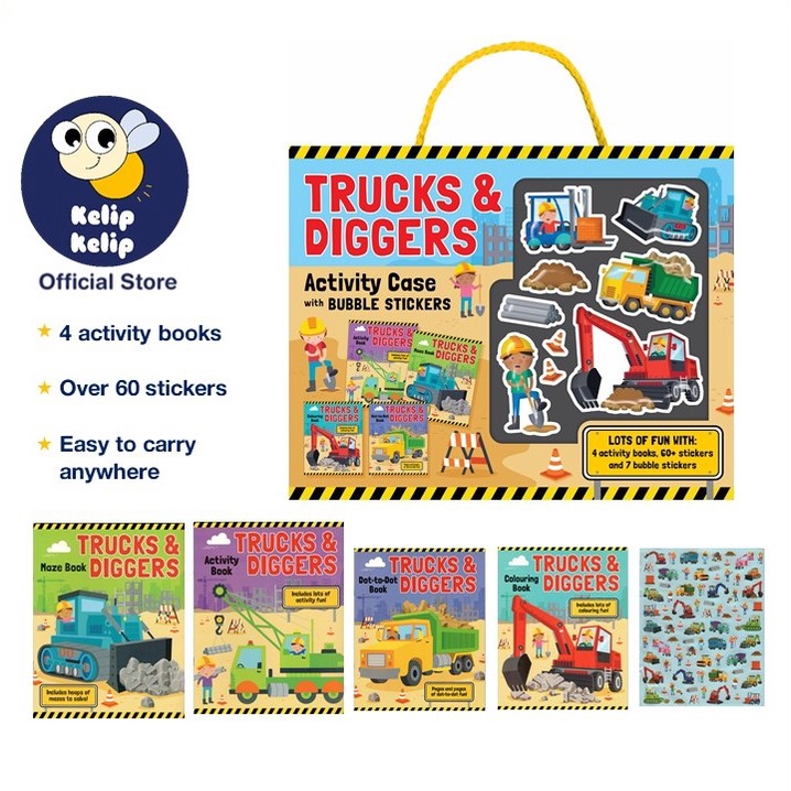 Trucks & Diggers Book Gift Set Construction Vehicles For Kids with 4 ...
