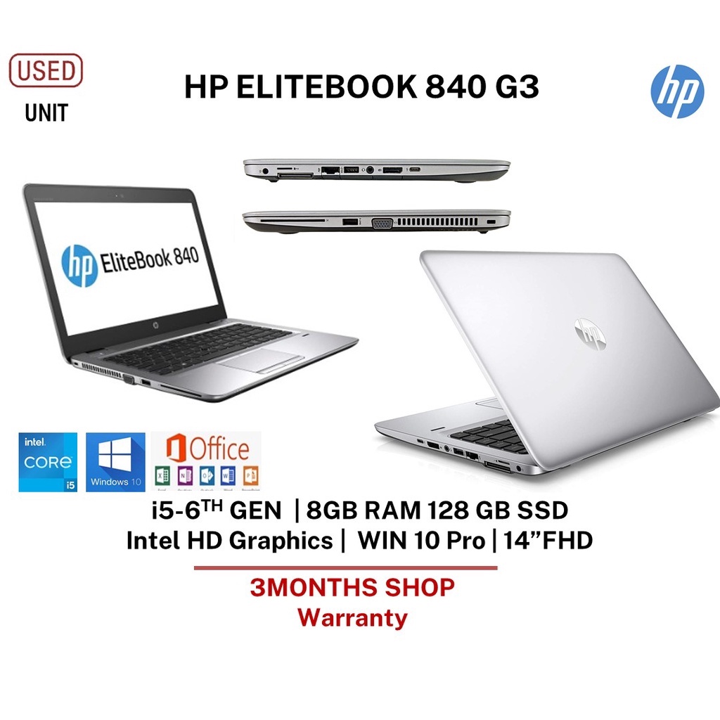 HP EliteBook 840 G3 14" Laptop, Intel i5 6300U 2.4GHz, 8GB DDR4 RAM ...