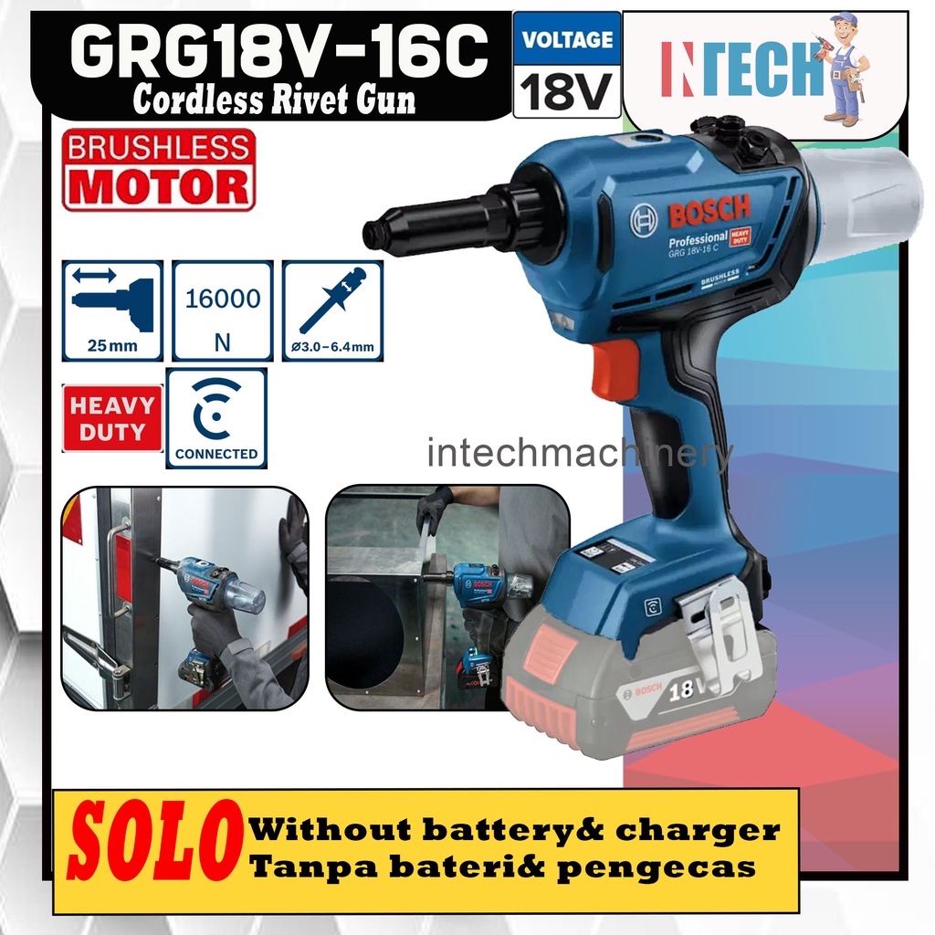 BOSCH GRG18V-16C / GRG18V16C BRUSHLESS MOTOR CORDLESS RIVET GUN 18V ** SOLO WITHOUT BATTERY AND ...