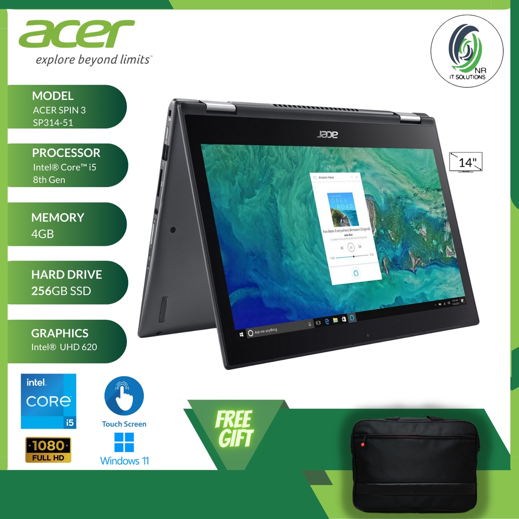 Acer Spin 3 Laptop - SP314-51 Laptop Intel® Core™ i5-8th Gen /4GB RAM/256GB SSD /14 Touch Screen ...