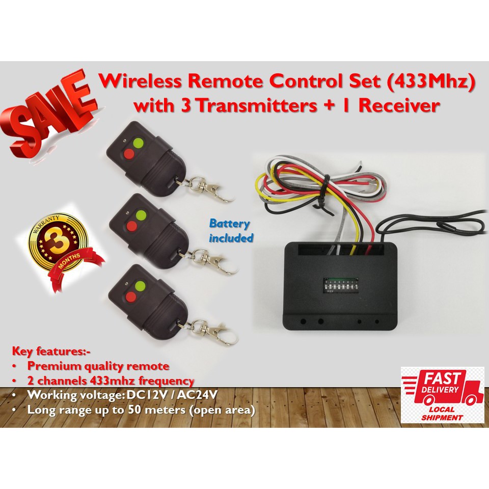 Autogate Door Wireless Remote Control Set (433Mhz) with 3 Transmitters ...