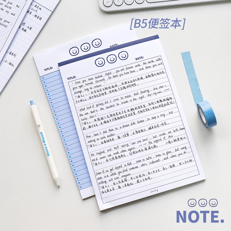 Cdaily|B5 Klein Blue Smiley Face Notebook ins Style Simple Word Grid ...
