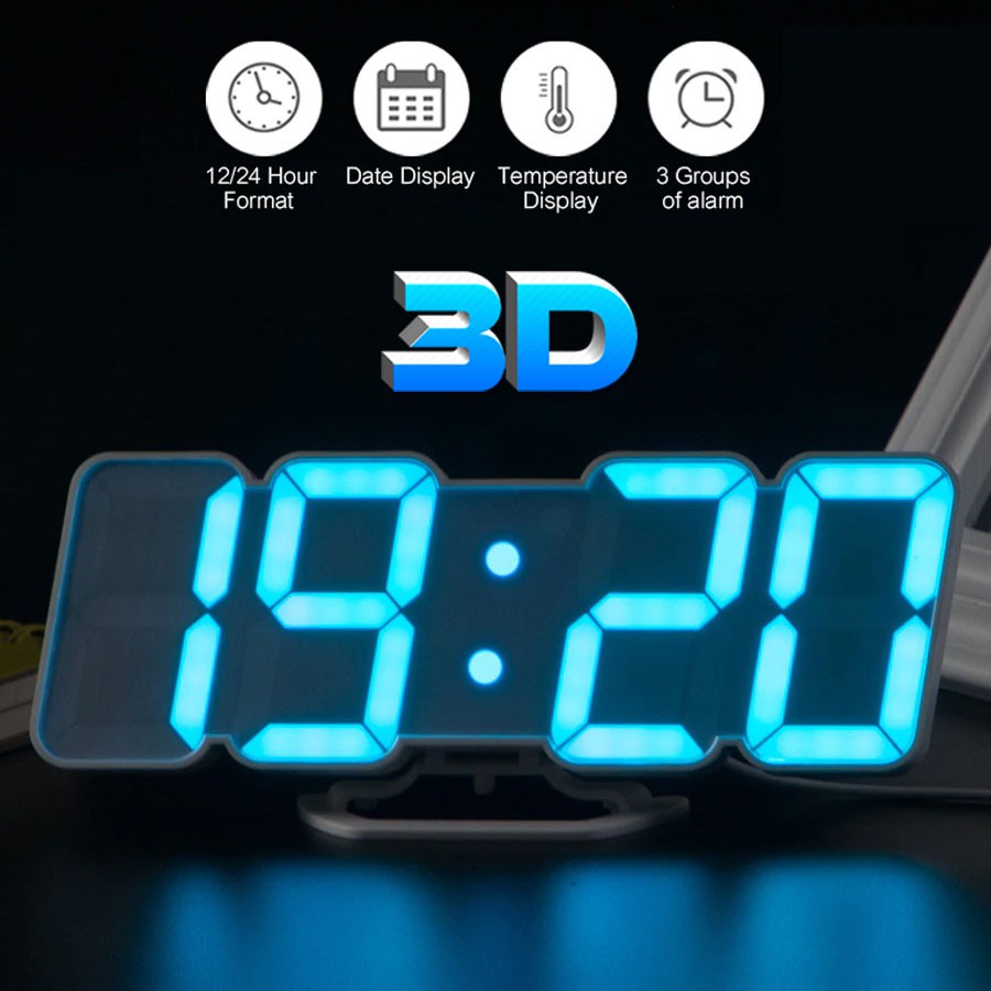 3D LED Digital Clock Big Large Snooze Bedroom Desk Alarm Hanging Wall ...