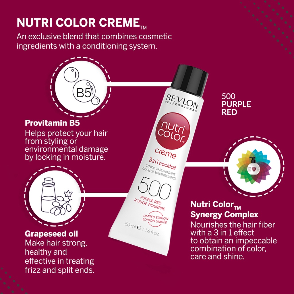 Revlon Professional Nutri Color Creme 500 PURPLE RED Color 50ml Semi ...