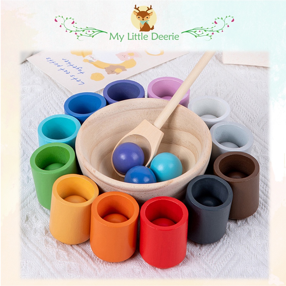 Wooden Colour Sorting Matching Balls and Cups Counting 123 Early ...