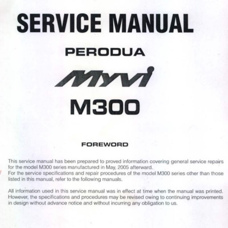 PERODUA MYVI M300 SERVICE/WORKSHOP MANUAL | Shopee Malaysia