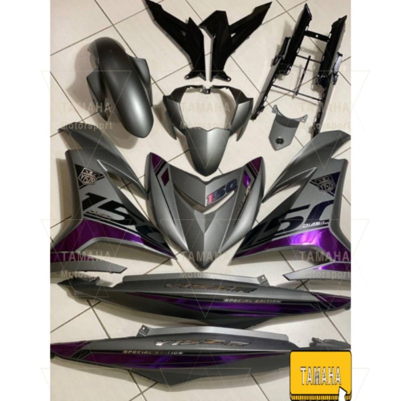 Yamaha Y15 Y15zr V1 V2 purple chrome (special edition) grey matt cover set free emblem(×4 ...