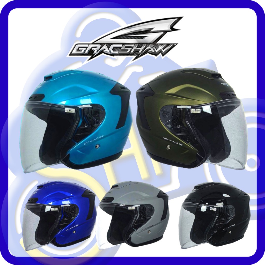 GRACSHAW G838 PLAIN COLOUR OPEN FACE HELMET BLUE GREY MATT GREEN BLACK ...
