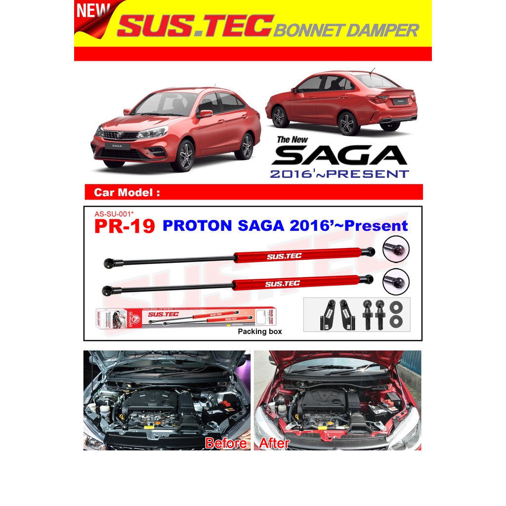 Proton Saga VVT 2016 - 2025 SUSTEC Front Hood Damper/Bonnet Gas Lifter 2019 2020 2021 2022 2023 ...