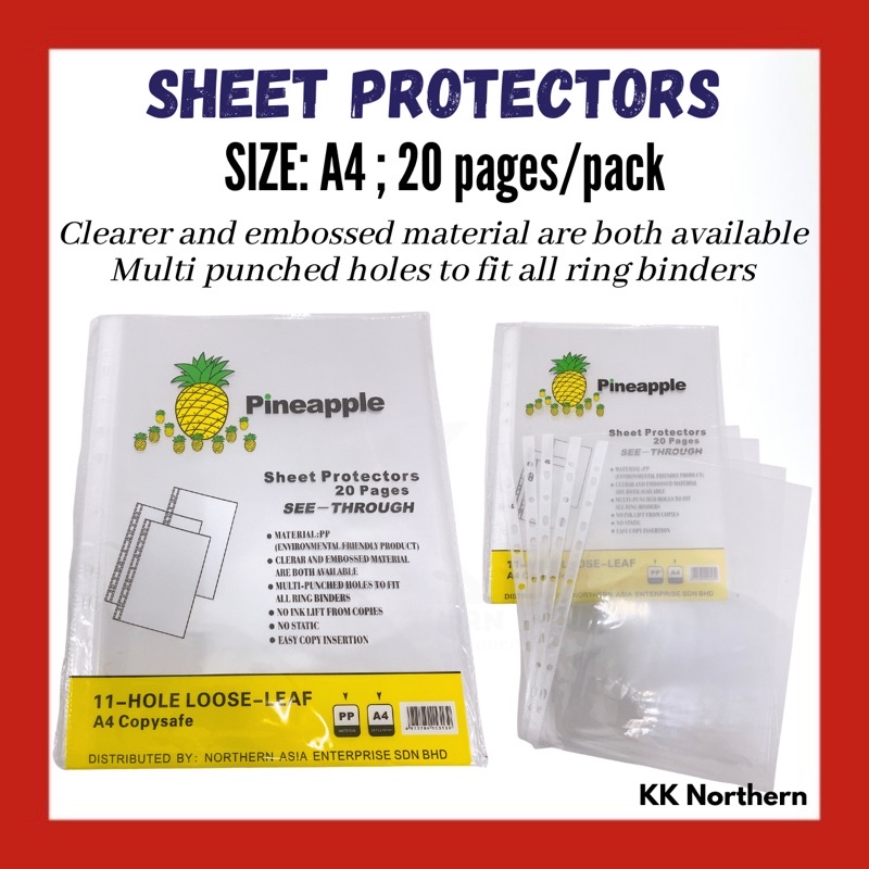 Pineapple Clear Sheet Protector A4 Thick Sheet Protectors A4 20’s ...