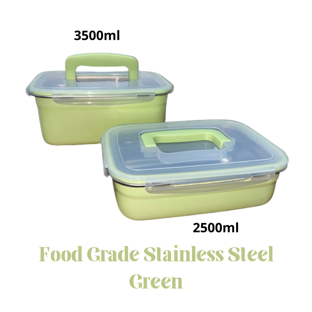 John Craft SUS 304 Stainless Steel Airtight Food Container with Handle (2500ml & 3500ml) (Black ...