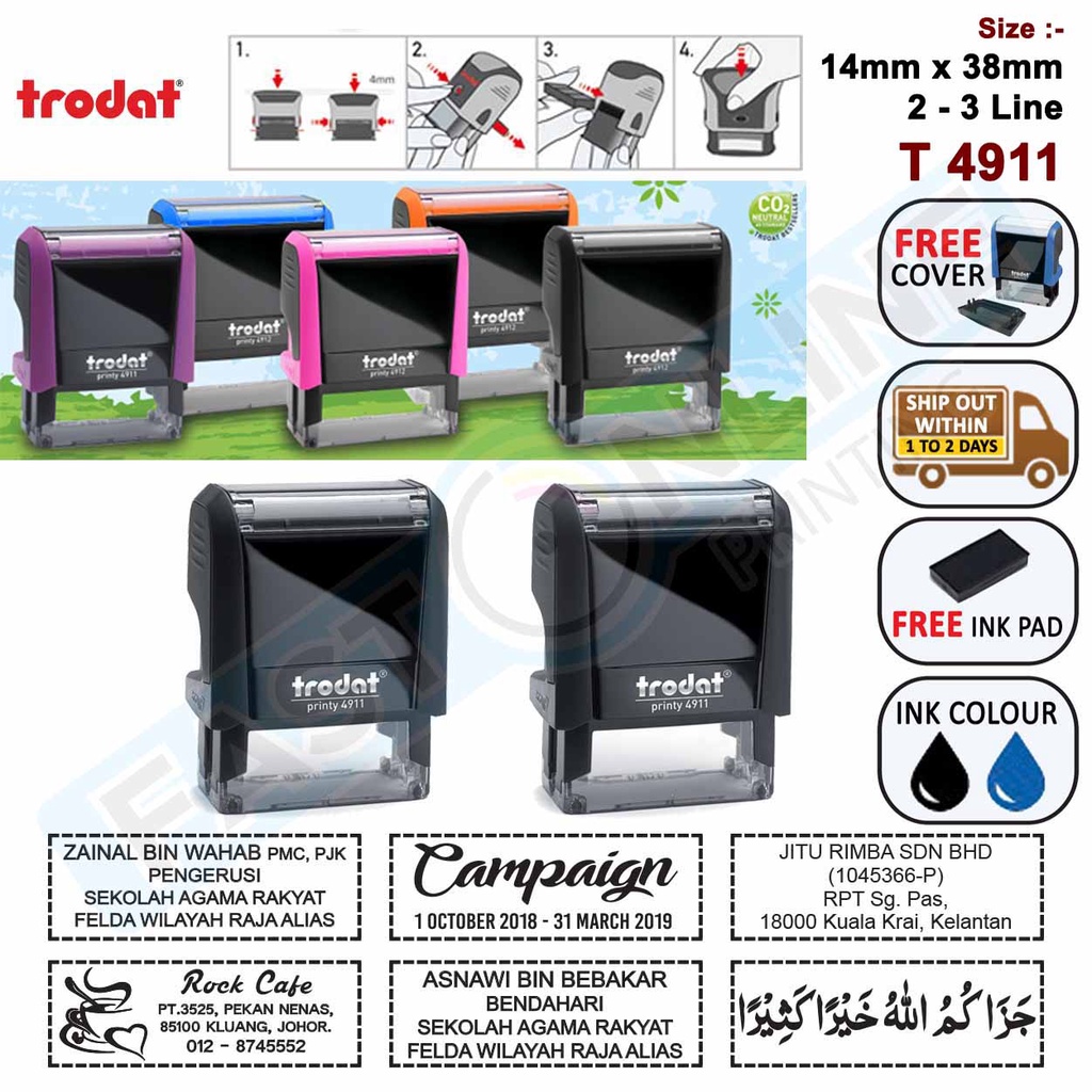 SAME DAY SHIP OUT (READY STOK) Rubber Stamp COLOP Printer Line Self Inking Stamp / TRODAT Printy ...