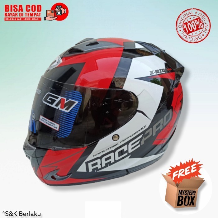HITAM Original GM X-Ride Black red glossy Helmet - original GM Full ...
