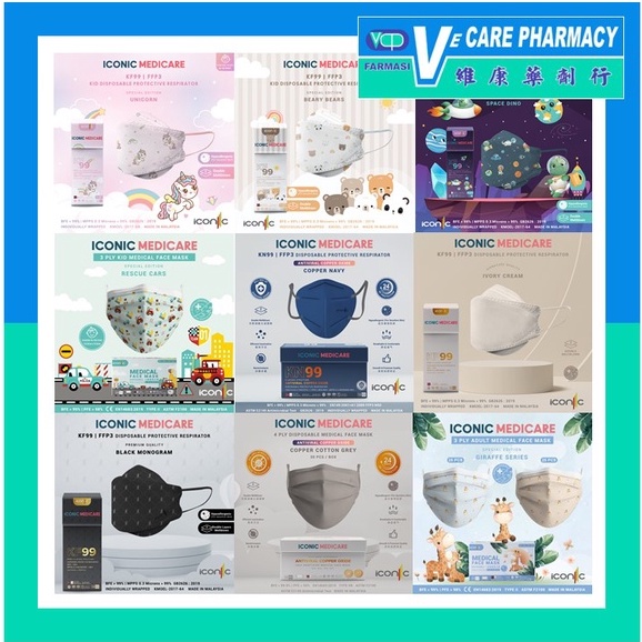 ICONIC Medicare 3Ply/4Ply/KF99/KN99 Adult/Kids Medical Face Mask ...
