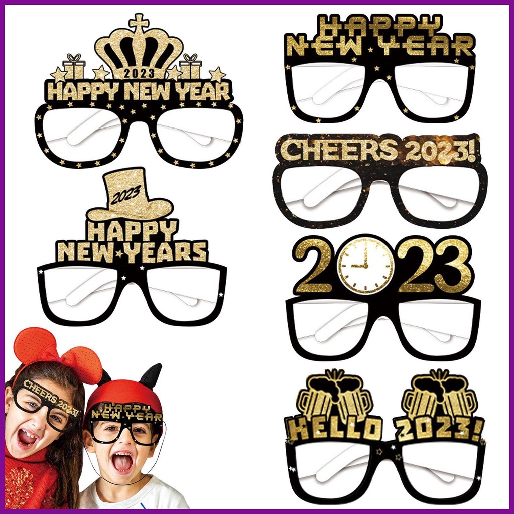 Party Photo Booth Eyeglasses Glitter Black Gold New Year Party Paper ...