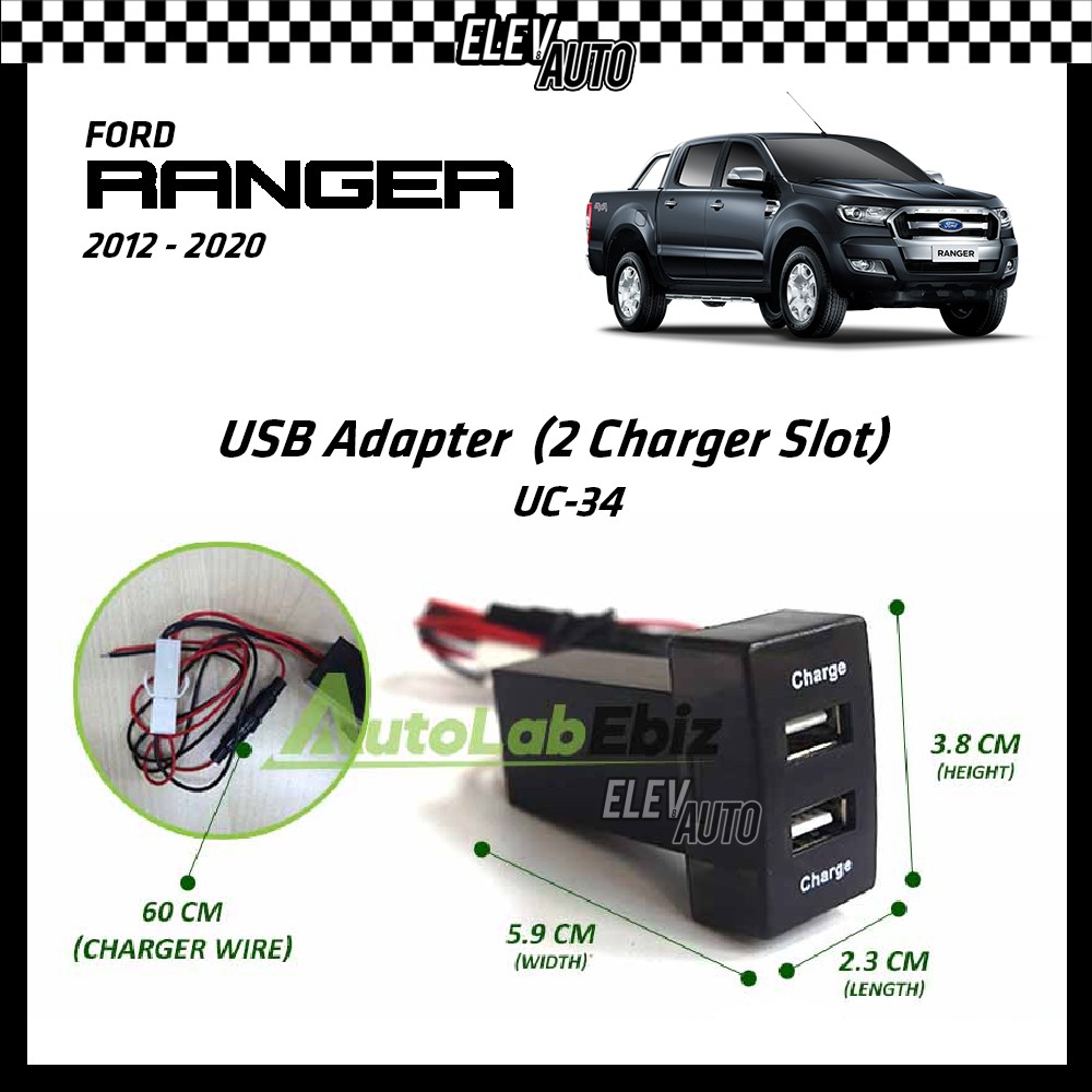 Ford Ranger 2012-2021 USB Adaptor 2 Charger Slots (UC-34) | Shopee Malaysia