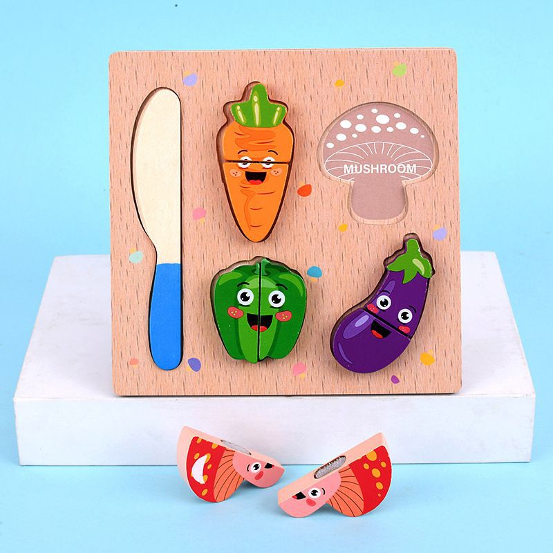 5 Pcs Food Cutter Wooden Blocks Set Pretend Play Food Puzzle Education ...