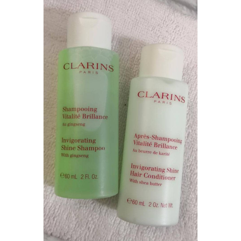 CLARINS Invigorating Shine Shampoo With Ginseng 60ML + Hair Conditioner With Shea Butter 60ML ...