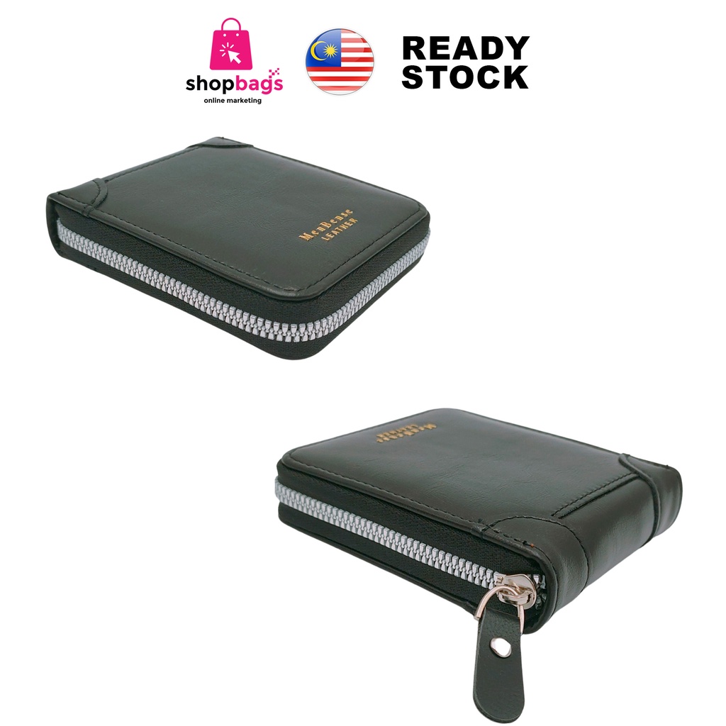 PU Leather Men Zipper Short Wallet With Coin Pocket/ Dompet Zip Lelaki ...