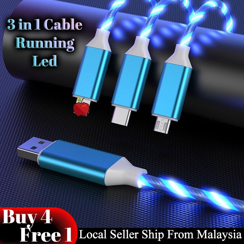 3 in 1 LED Charge Cable Glowing Light Fast Charge Type C Android ...